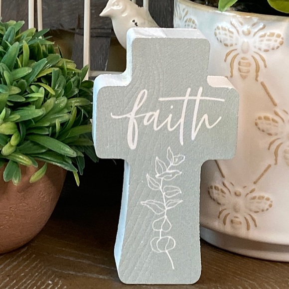 Accents | New Cottage Farmhouse Whitewashed Sage Rustic Wood Faith ...